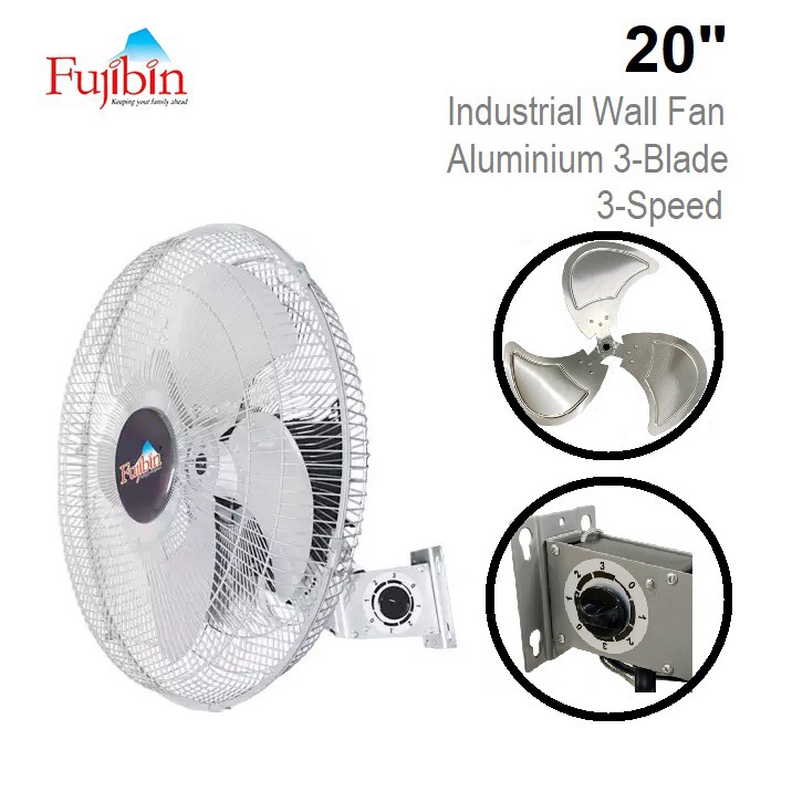 Fujibin FBW-20 20" Aluminium 3-Blade 3-Speed Powerful Industrial Wall ...