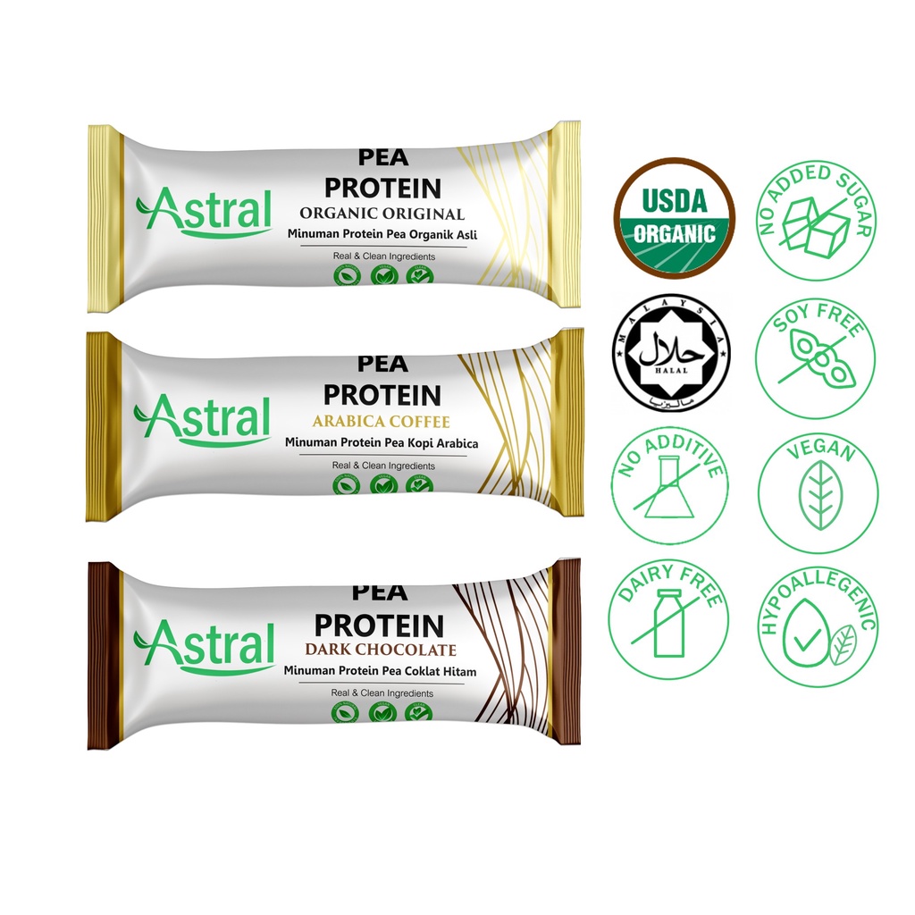 Astral Pea Protein Starter Pack [25g assorted Sachets] Halal/vegan ...