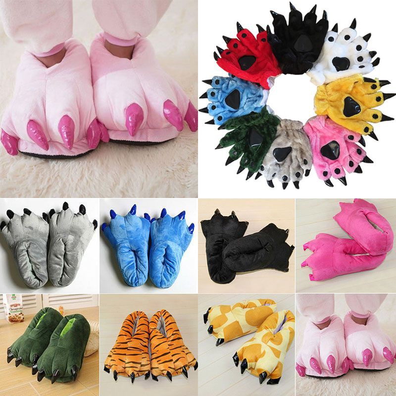 Adult Children Winter Warm Floor Slippers Funny Animal Paw Claw Indoor ...