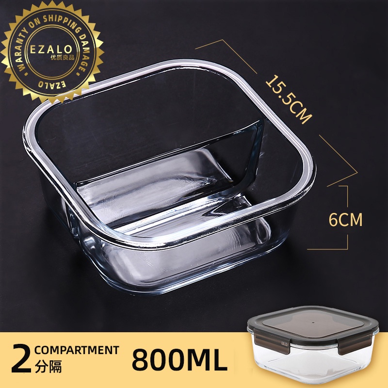 EZALO High Borosilicate Glass Container Snap Lock Airtight Glasslock Storage Box(530ml/800ml/1 ...