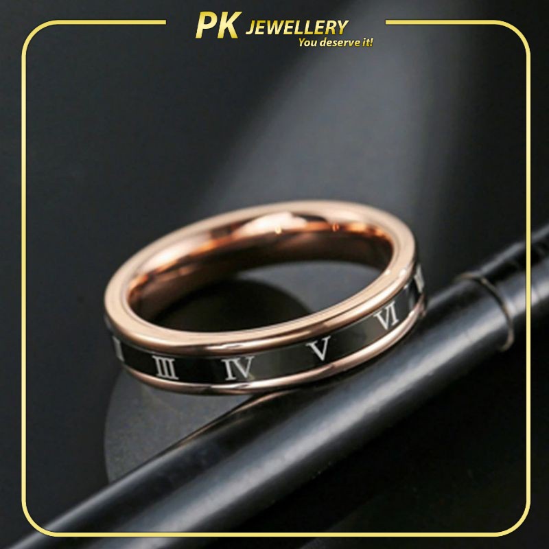 Roman Rose Gold Black RIng Men Women Premium Stainless Steel Luxury ...