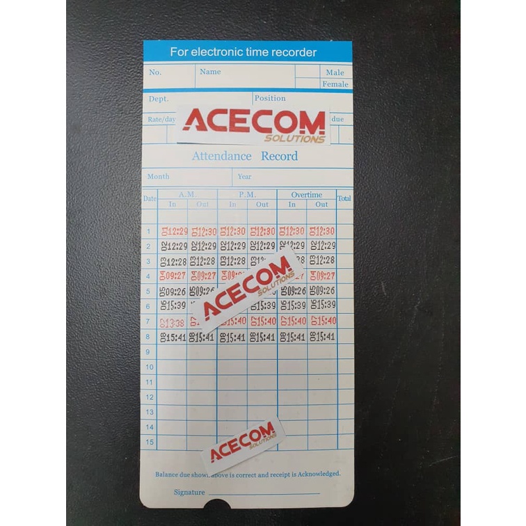 Original Punch Card Time Card Time Clock Time Recorder Attendance Card ...
