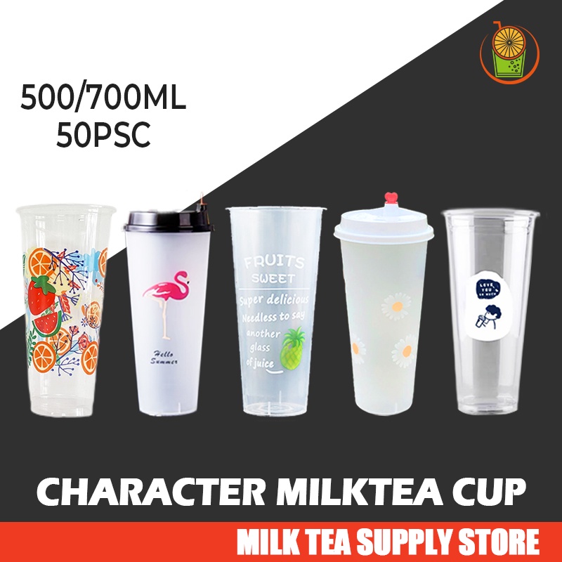 50PCS 90mm Milk Tea Cup Character Plastic Cup PP Cup Juice Cup 16/22OZ | Shopee Malaysia