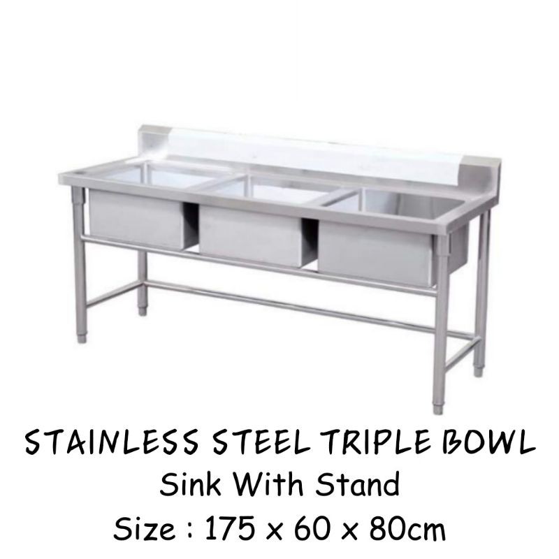 SINKI BESI BERKAKI TAHAN KARAT/STAINLESS STEEL TRIPLE DEEP BOWL SINK ...
