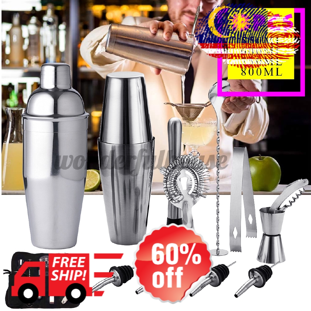1 Set Cocktail Shaker Set Maker Mixer Spirits Muddler Bar Strainer ...