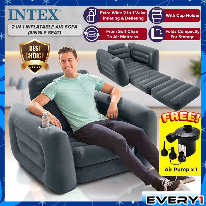 INTEX 66551 (NP159) Pull-Out Chair Inflatable Sofa Bed Single Square ...