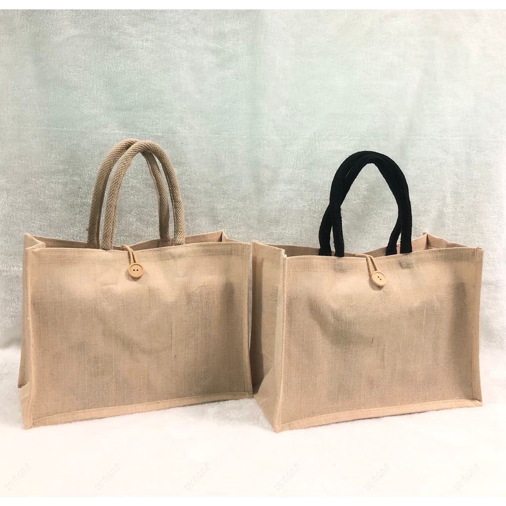 Juco Bag with Button Laminated Tote Bag Jute Beg Tangan Wanita Door ...