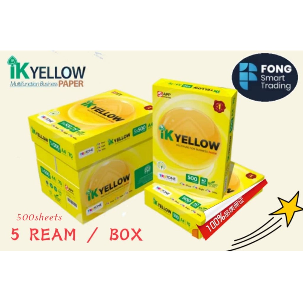 IK YELLOW A4 PAPER 70GSM 500'SHEETS ( 5REAM~BOX )/450'SHEETS ( 10REAM~BOX ) | Shopee Malaysia