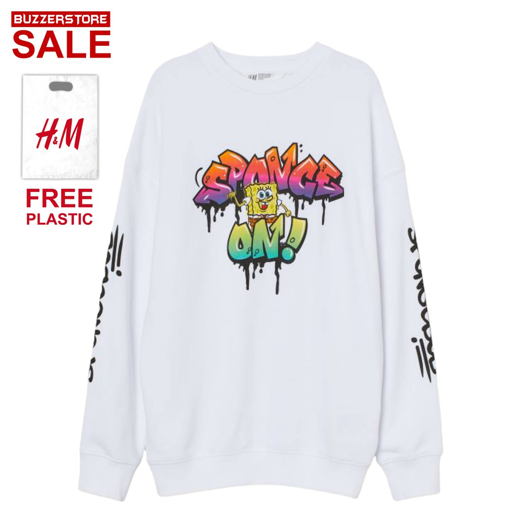 Crewneck HnM Spongebob White | Shopee Malaysia