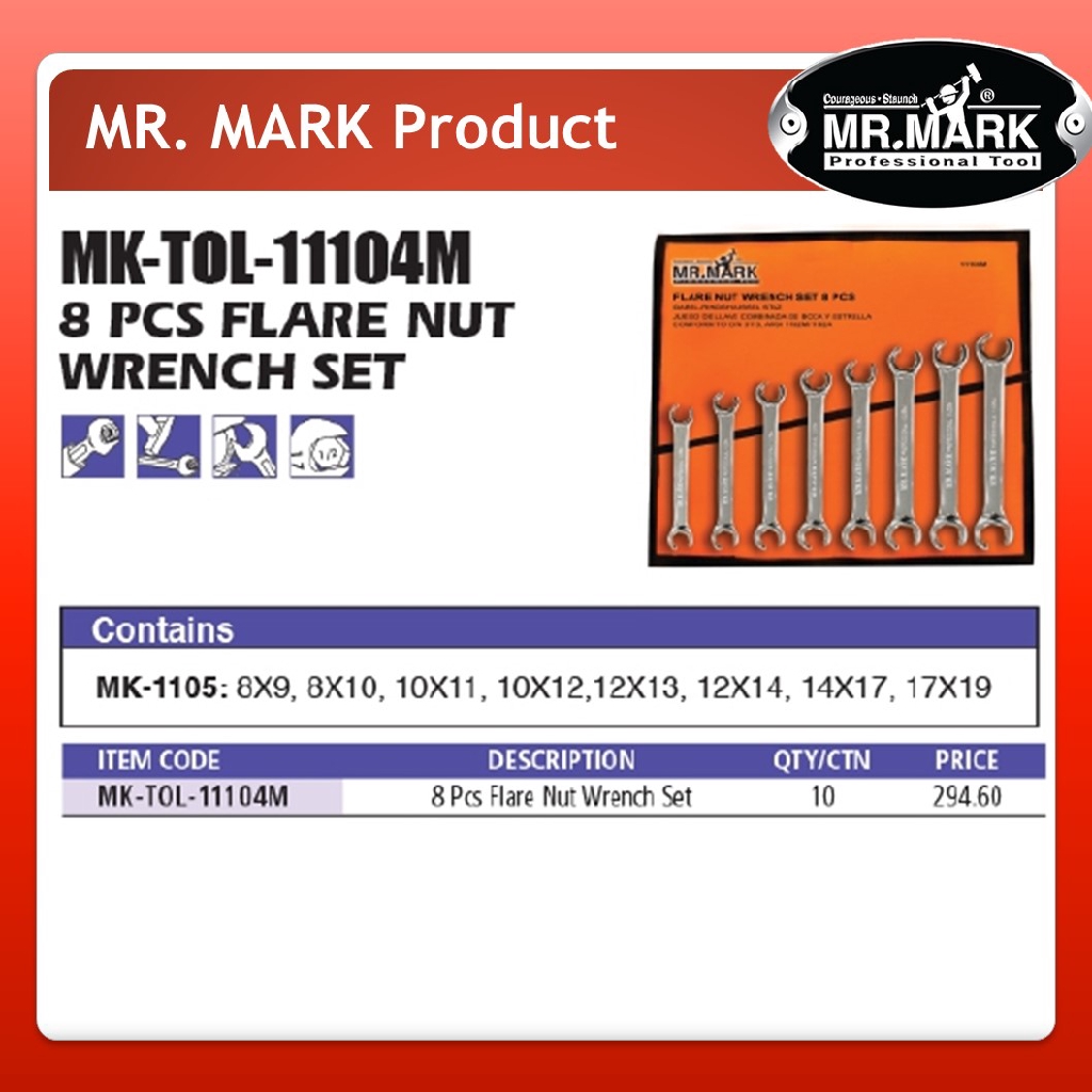 MK-TOL-11104M MR MARK 8 PCS FLARE NUT WRENCH SET | Shopee Malaysia