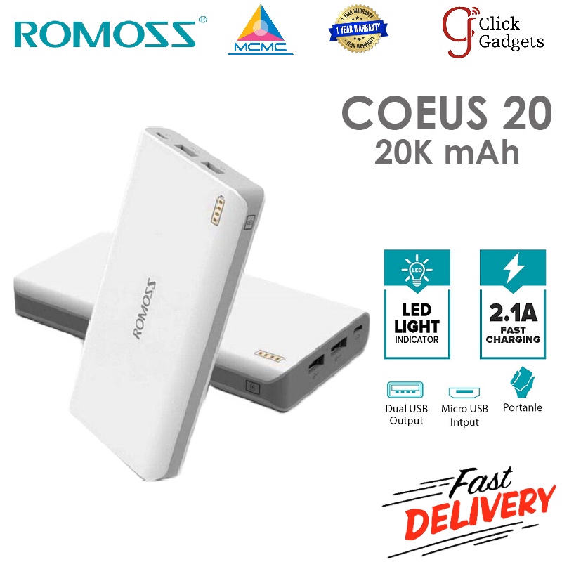 [ORIGINAL] ROMOSS COEUS 20 PH80 Powerbank - 20000mAh, Output Dual-USB ...
