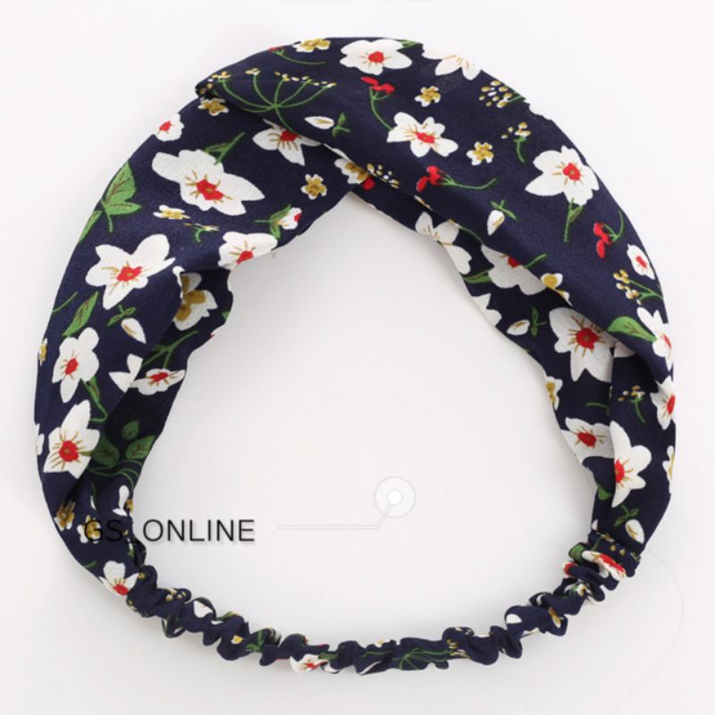 Ready Stock Elastic Floral Printed Hairband Cross Knot Turban Headwrap ...