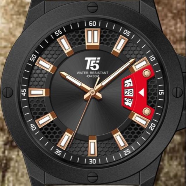 New Stock🔥🔥 T5 Analogue Watch 13/8.12 Black with Red Design | Shopee ...