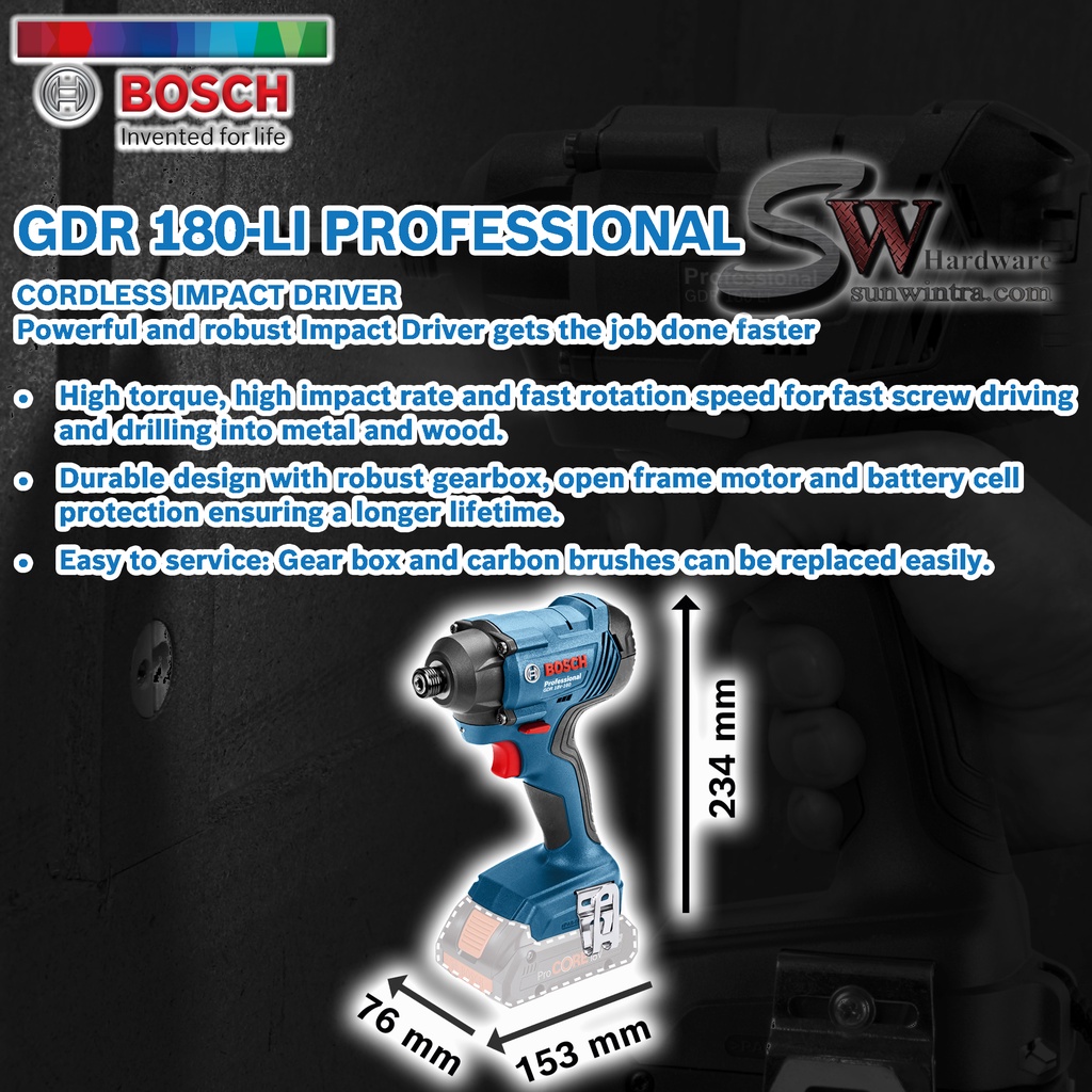 Bosch GDR180-LI Cordless Impact Driver Professional F.O.C Bosch Impact ...