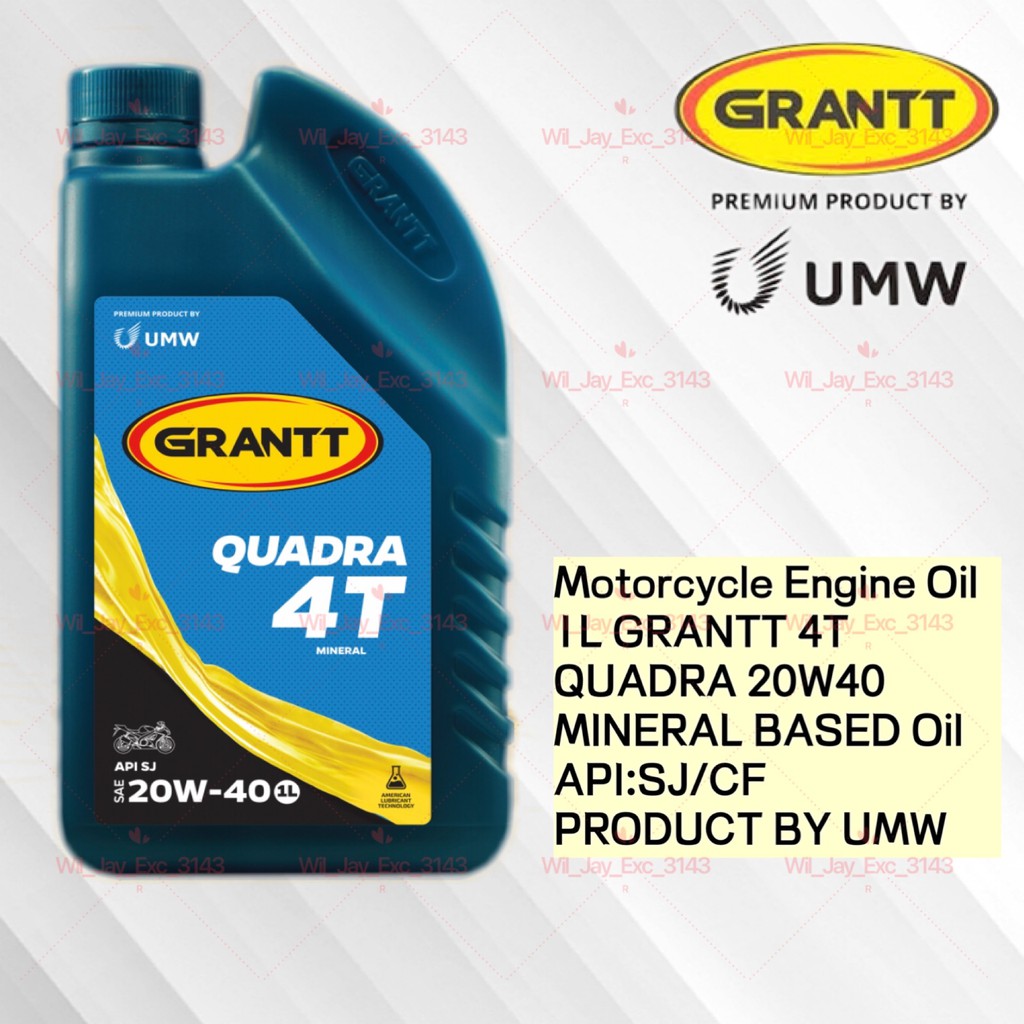 1 LITER GRANTT QUADRA 4T SAE 20W40 API:SJ/CF MOTORCYCLE ENGINE OIL ...