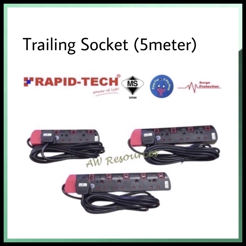 Trailing Socket / Extension Socket 3 Gang / 4 Gang / 5 Gang (5 Meter ...