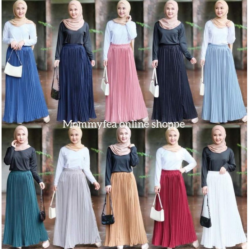 white dress Long Pleated Skirt Skirt Palas Labuh Skirt Labuh Muslimah ...