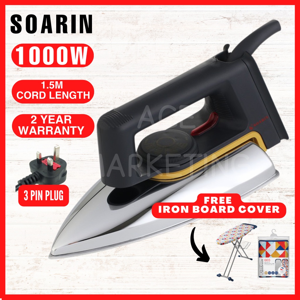 SOARIN 1000W DRY IRON STEAM SETERIKA BAJU PAPAN SATERIKA WAP CORDLESS ...