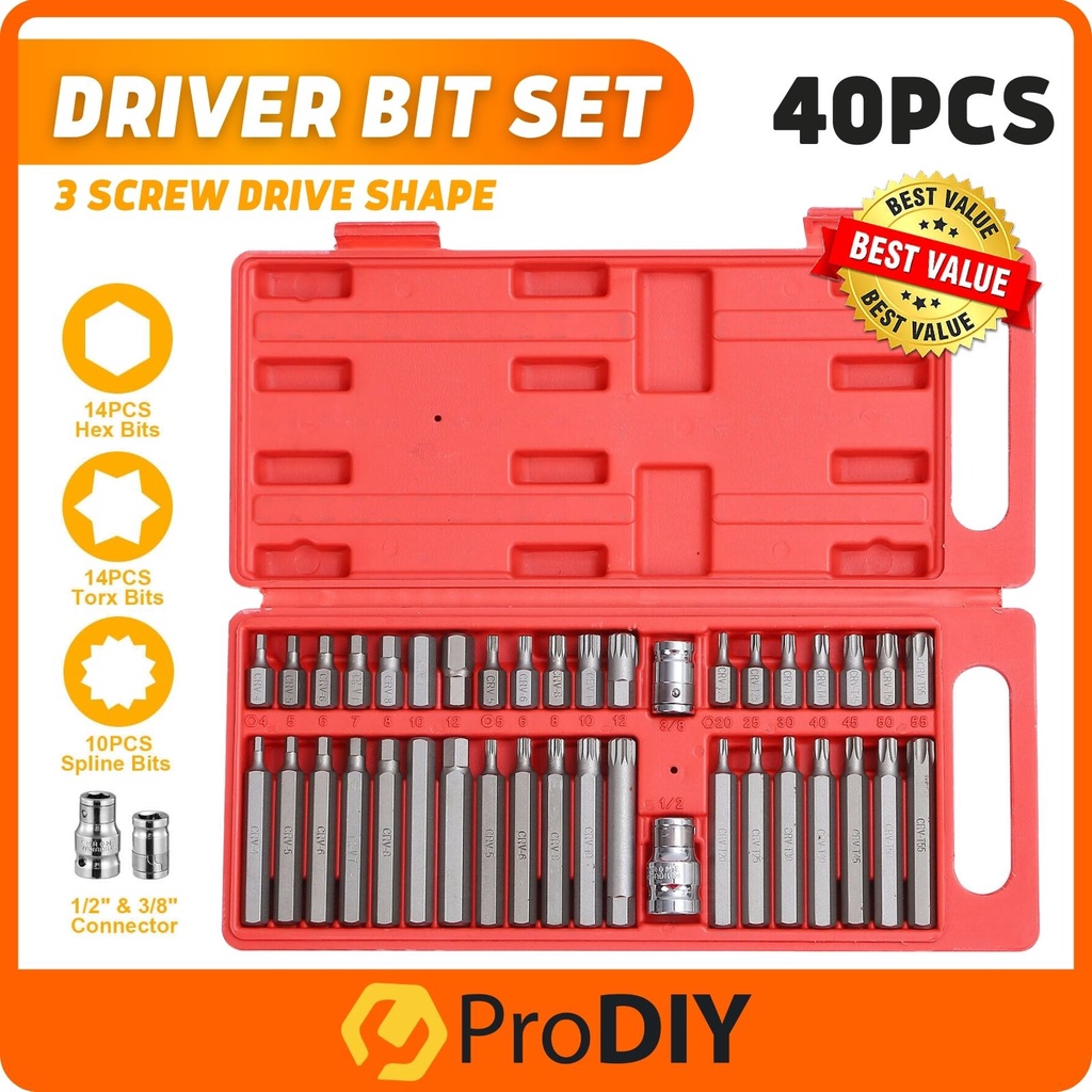 40Pcs Hex Torx Spline Bit Drive Nut Driver Type Driver Socket Set For ...