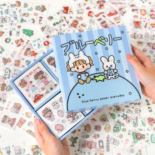 KawaiiGift 10pcs/100pcs PVC Blueberry Box Cute Sticker Box Set Sticker ...