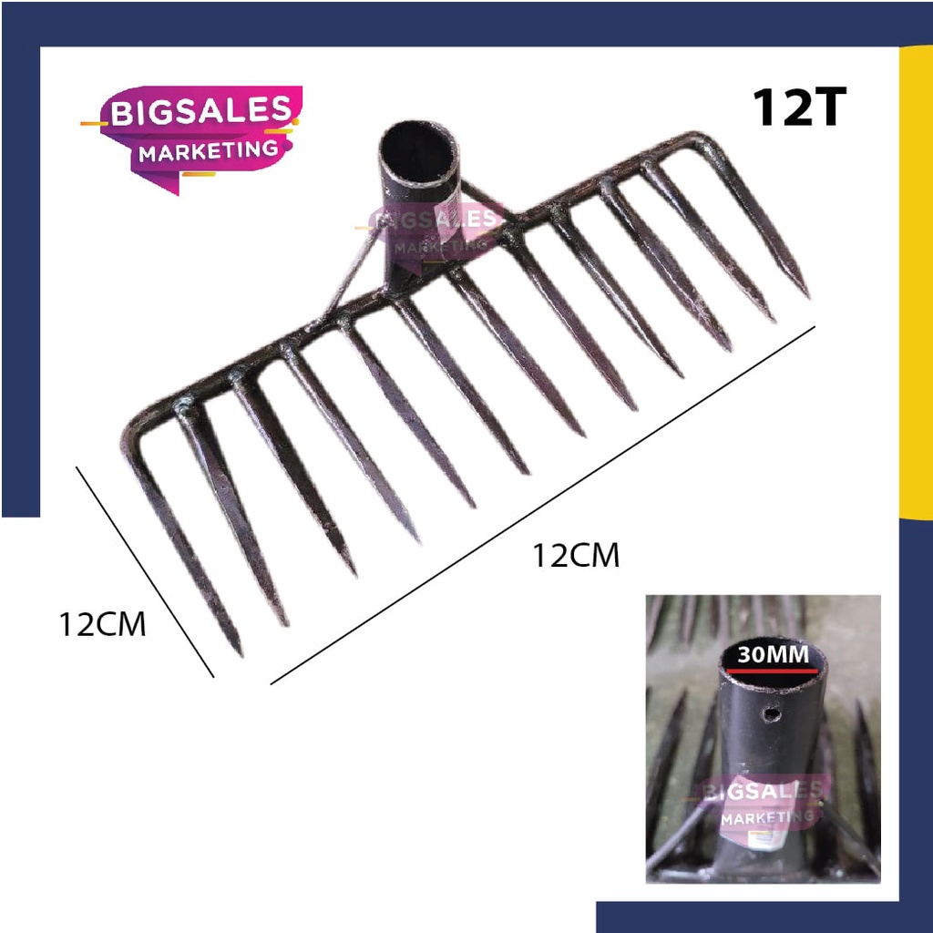 BIGSALES Heavy Duty Extra Thick Black Garden Rake / Cakar Besi Tebal ...