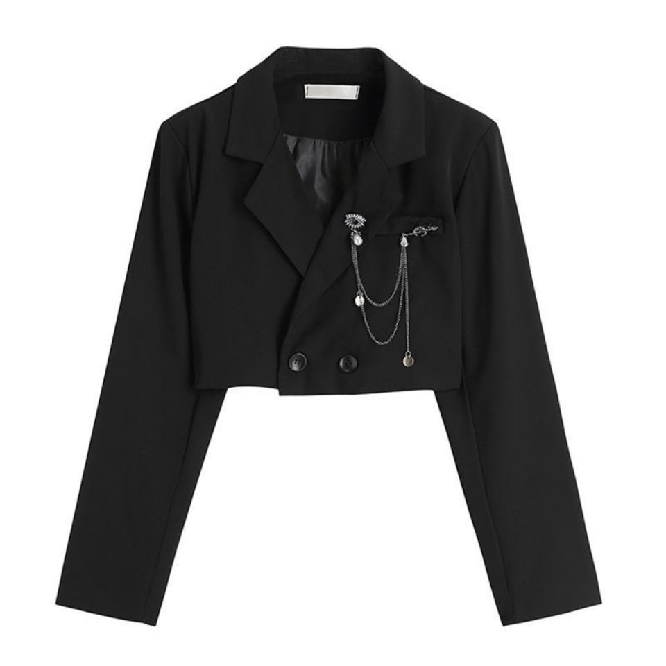 Women Punk Gothic Cropped Blazer with Metal Chain Harajuku Design Suit ...