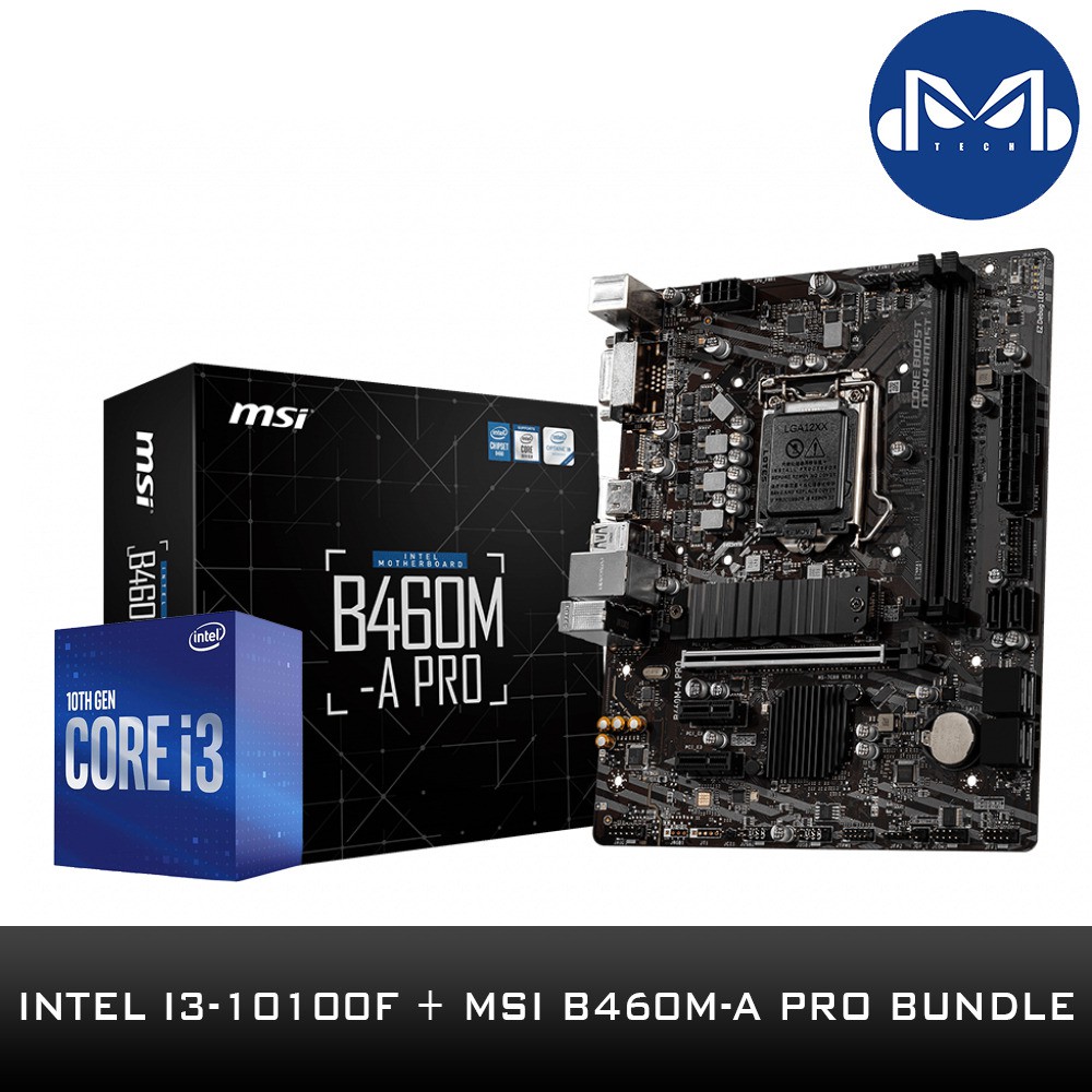 MSI B460M-A PRO LGA1200 Motherboard + Intel 10th Gen Core i3 10100F Processor- Combo Set ...