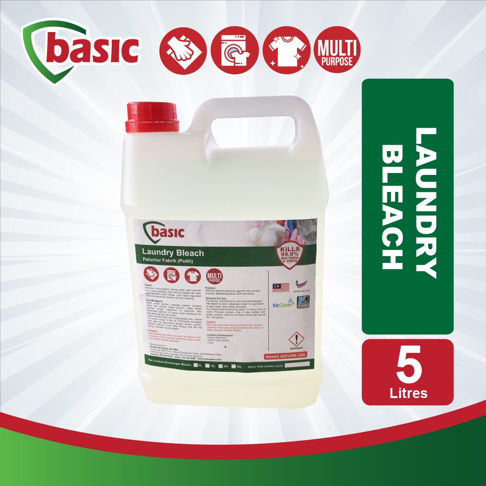MCQWIN BASIC LAUNDRY BLEACH AGENT 5L / PELUNTUR FABRIK (PUTIH) 5L / 漂白剂 ...