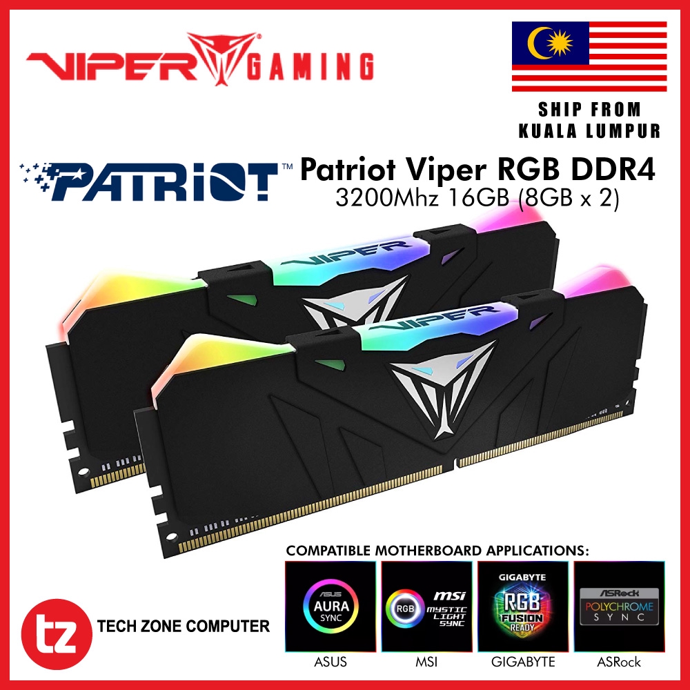 Patriot VIPER STEEL RGB 16GB (2x8GB) DDR4 3200MHz CL18 - PVSR416G320C8K | Shopee Malaysia
