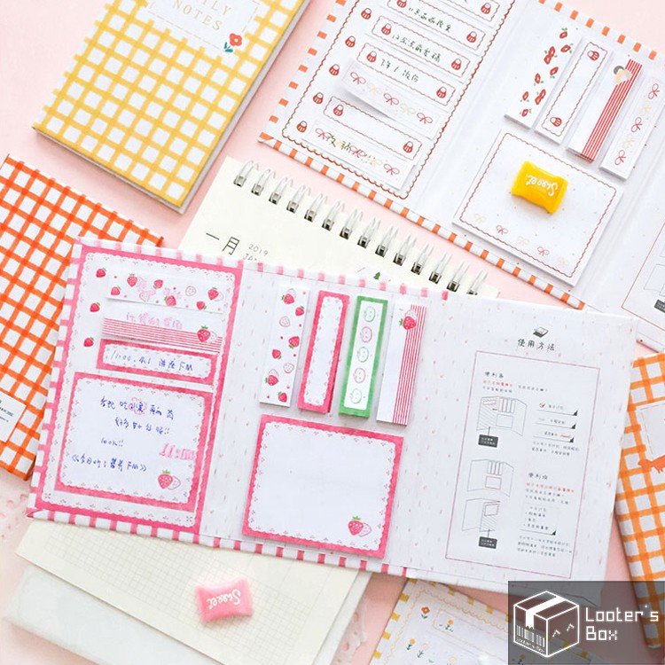 100 Sheets Cute Doodle Sticky Note Set Booklet Index Bookmark Daily ...
