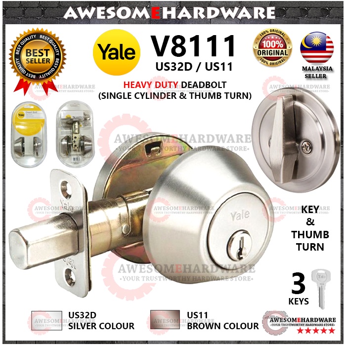 (HEAVY DUTY) YALE SINGLE SIDE DEADBOLT LOCK SINGLE CYLINDER DEAD BOLT ...