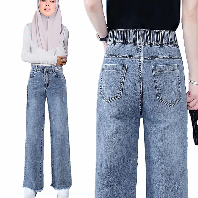 S-6XL Muslimah Women Denim Jeans SAtraightcut Palazzo Pants Plus Size ...