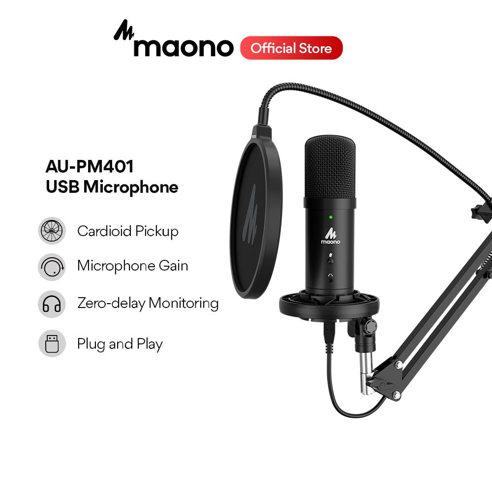 Maono AU-PM401 USB Microphone Set 192KHz/24Bit Professional Cardioid ...