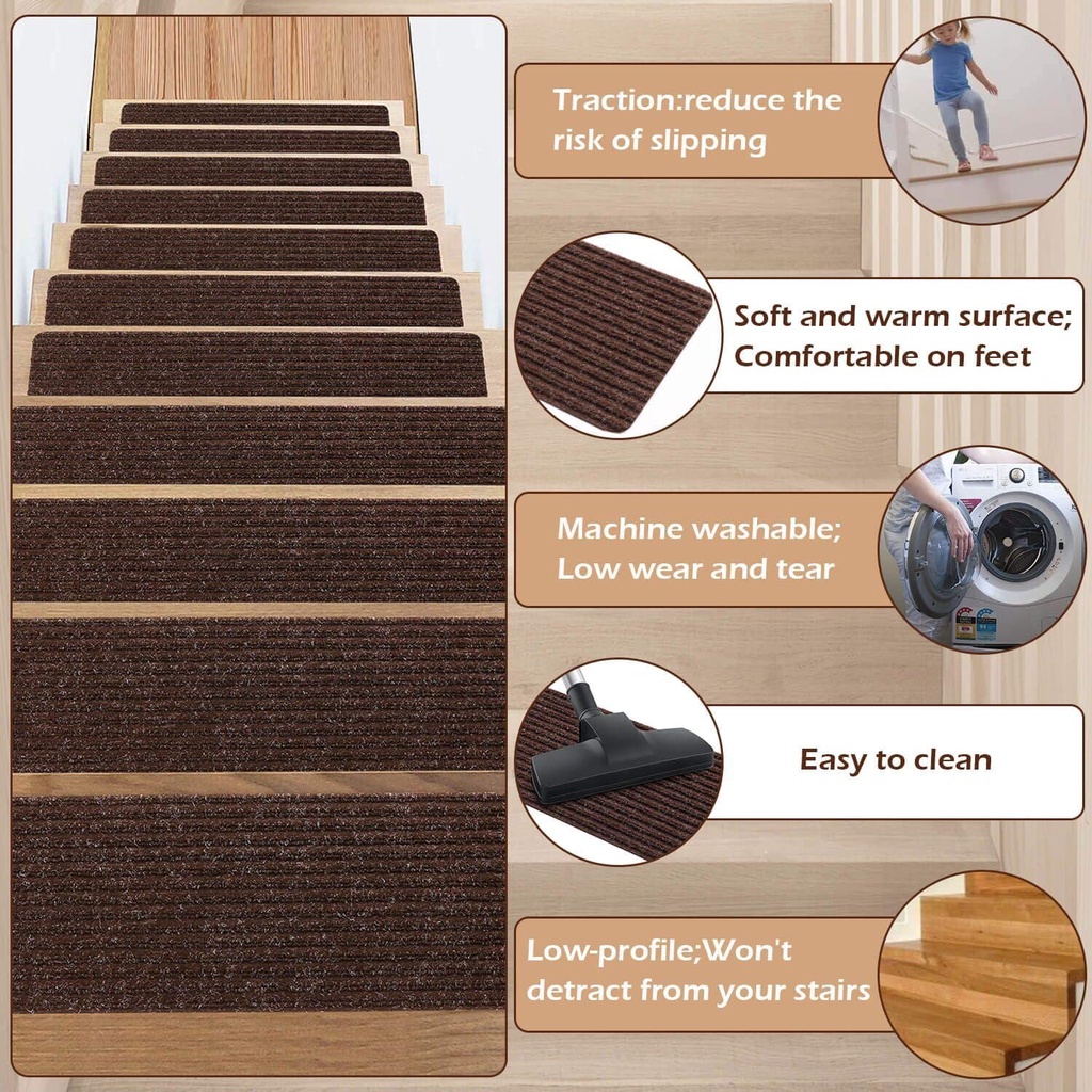 Stair Treads Carpet, 10 PCS Stair Treads Stairs Carpet for Wooden Steps ...