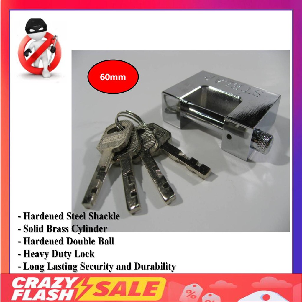 Solid Heavy Duty Security Door Lock 60mm Anti Cut Padlock Gate Lock ...