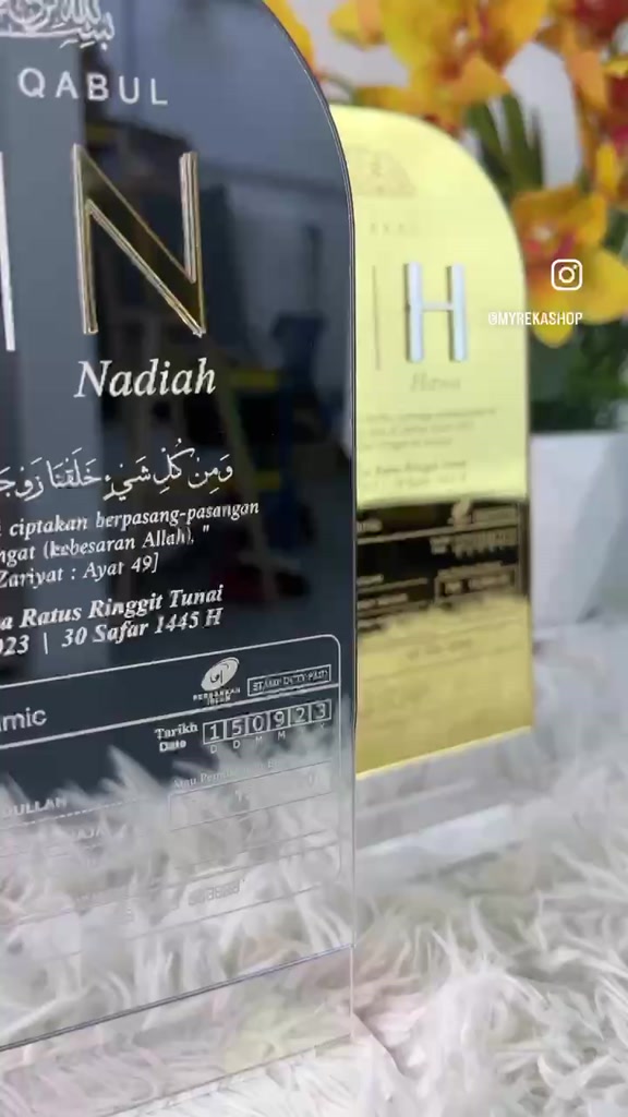STANDEE PLAT HANTARAN MAS KAHWIN CEK IJAB QABUL- 3D initial Name : Kayu ...