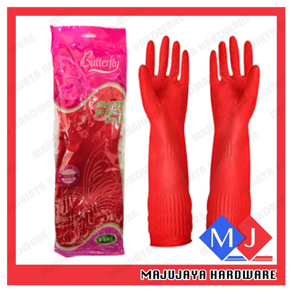 Butterfly Extra Long Latex Rubber Glove Household Glove Heavy Duty ...