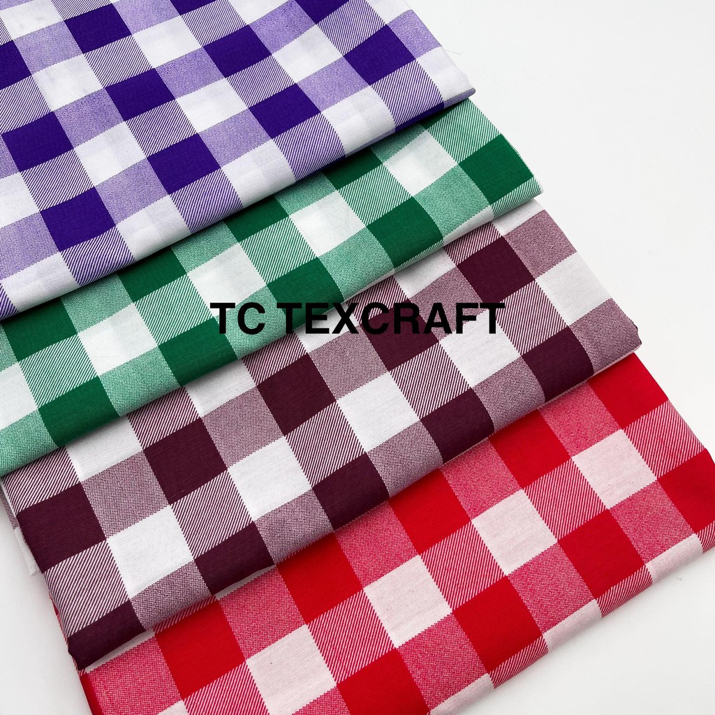 (96% Polyester; 4% Cotton)TC Cotton Design"KOTAK 2.4 CM"fabric / Kain ...