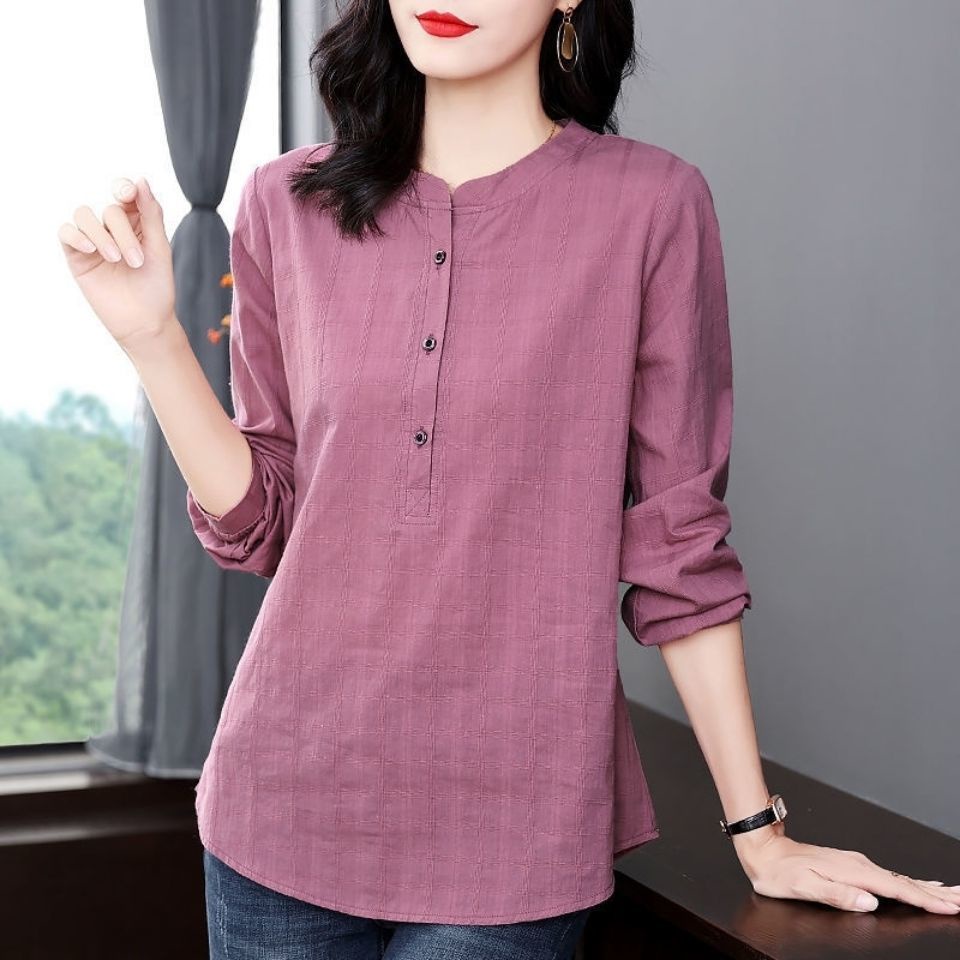 Women's Blouse Cotton Linen Long Sleeved Loose Tops Casual Plus Size ...