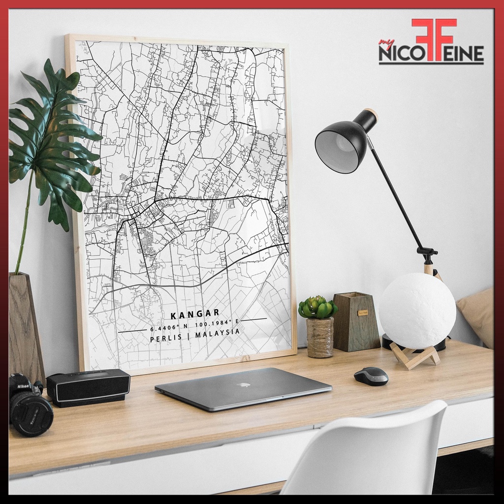 [Poster Only] Kangar City Perlis Minimal Map Black and White Large ...