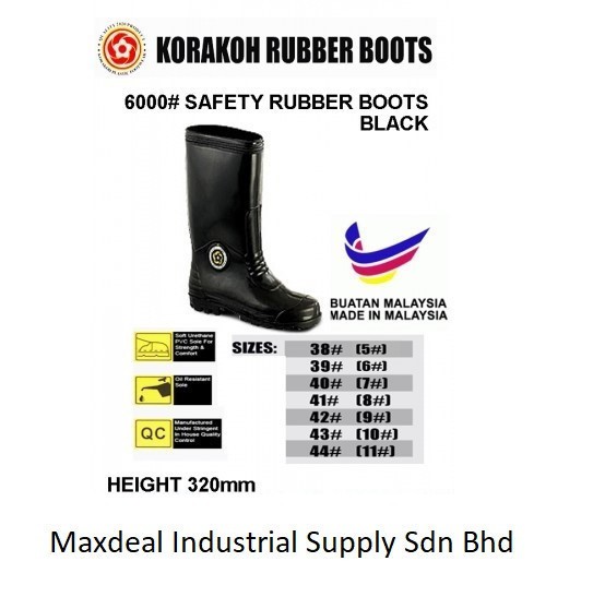 KORAKOH 13" M6000 Black Rubber Rain Boot / Black Rubber Boot ( Buatan Malaysia ) | Shopee Malaysia