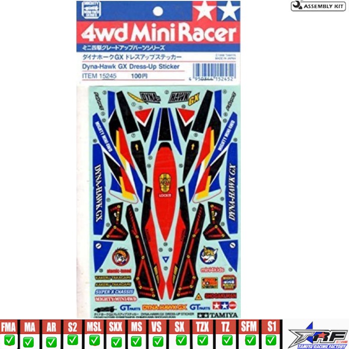 Tamiya 15245 DYNA HAWK GX DRESS UP STICKER SET Tamiya Mini 4WD Tamiya ...