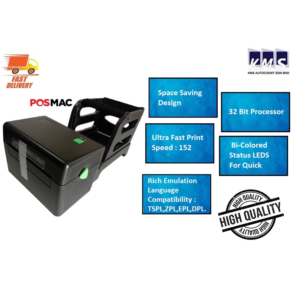 POSMAC PB-2054F Direct A6 Thermal Barcode Printer + Paper Rack FOC One ...