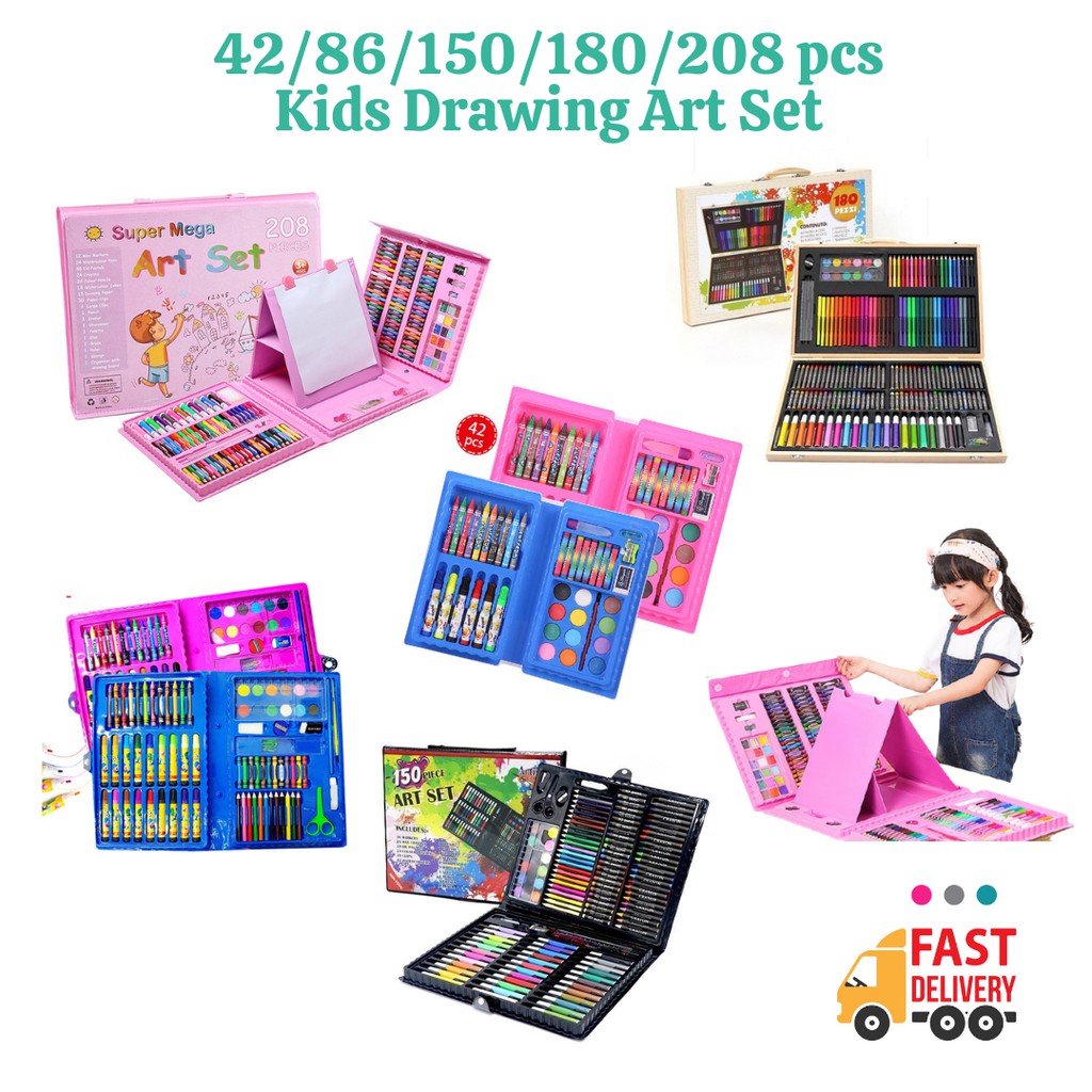 42 / 86 / 150 / 180 / 208 Pcs Set Mewarna Kids Painting Kids Drawing Art Set Colour Pencil Water ...