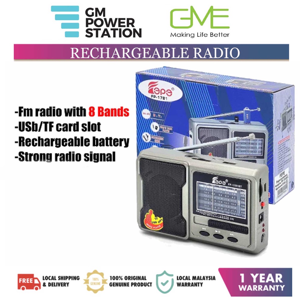 [ready stock] Fepe FP-1781 FM/AM Radio Speaker Rechargeable Radio With ...