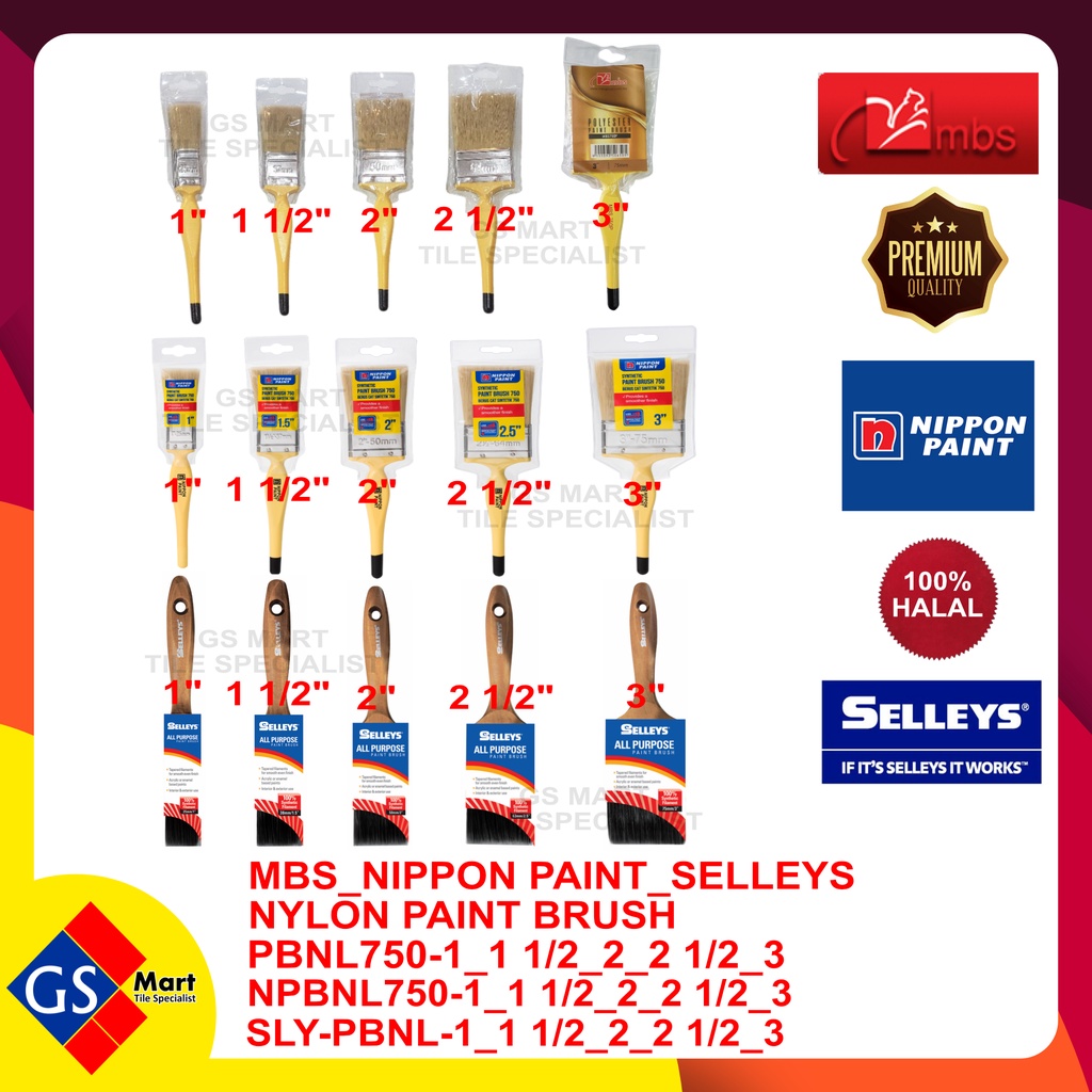 [HALAL] MBS/NIPPON PAINT/SELLEYS Synthetic Nylon Filament Paint Brush ...