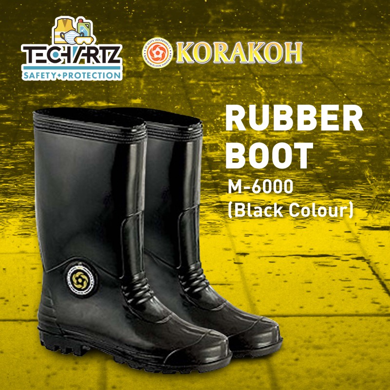 Korakoh 6000# Black Rain Shoe Rain Boots Rubber Boots Waterproof Oil Resistant | Shopee Malaysia