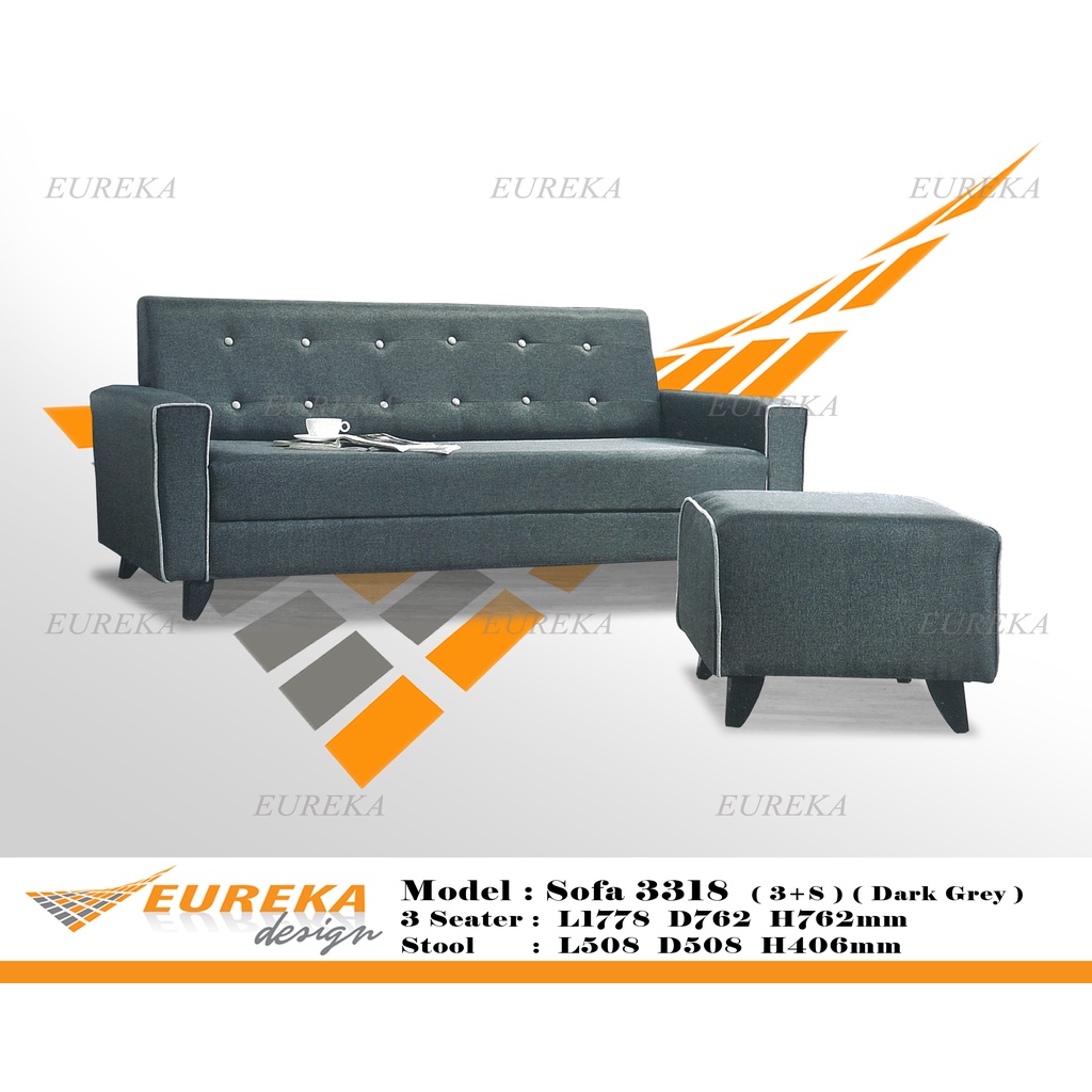 EUREKA Sofa Set 3+S Couch Modern Upholstery Fabric Wood Living Room 3318 (Deliver & Installation ...