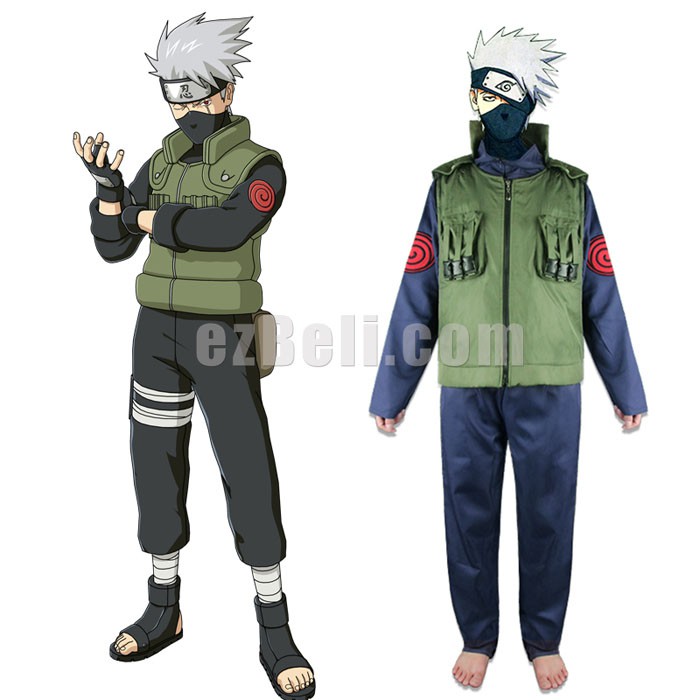 Ezbeli Anime Naruto Hatake Kakashi Green Vest Waistcoat Embroidery Logo ...