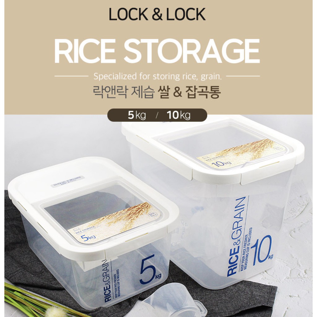 LocknLock Rice Container 5kg/10kg with Desiccant Silica Gel & Measuring ...